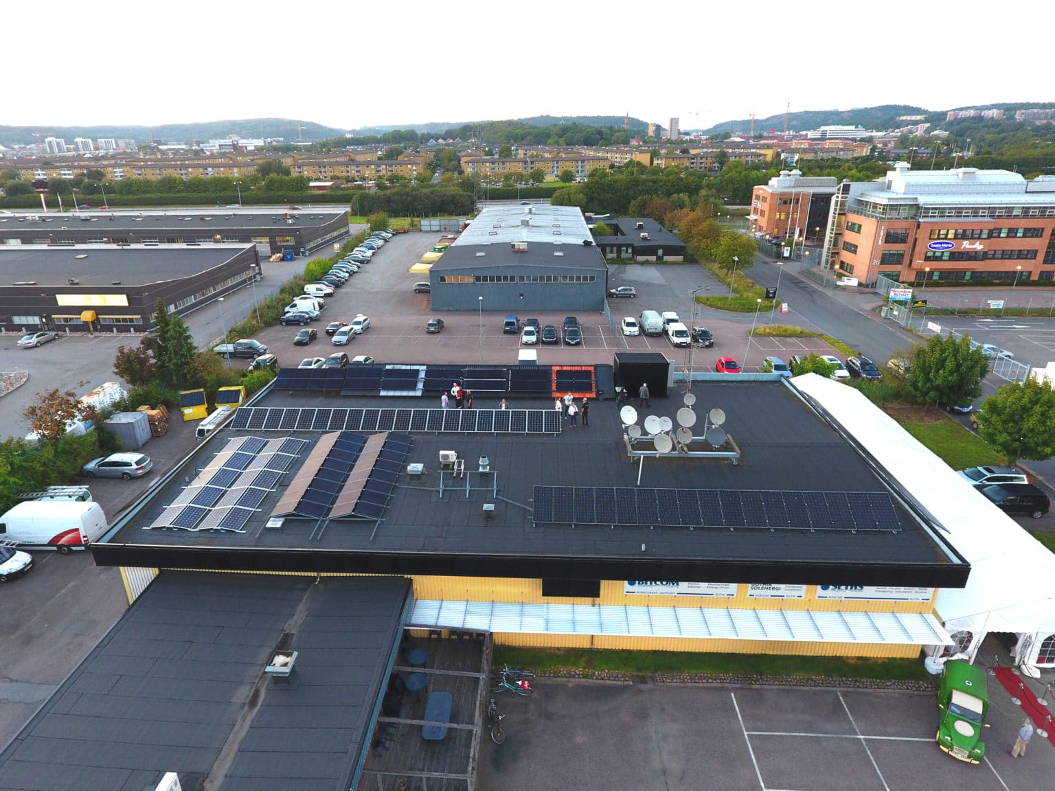 Photovoltaic solar panels cover the roofs of Swedish individual houses ...